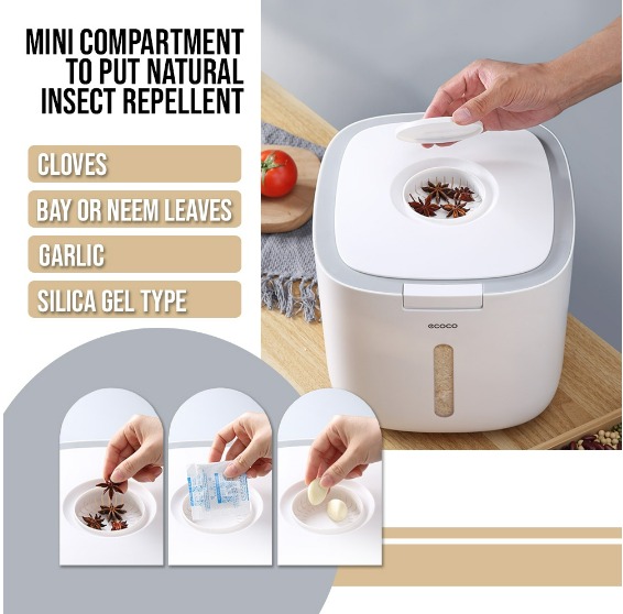 ECOCO RICE CONTAINER SEALED BUCKET 5KG 10KG DISPENSER BOX KITCHEN FOOD ...
