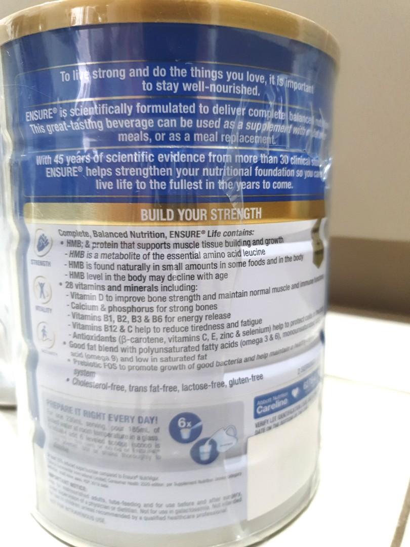 Ensure Life (Abbott) Vanilla favoured less sugar, Health & Nutrition ...