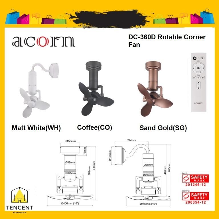 !!FREE Delivery!! Acorn Corner Fan 360 Rotatable, Furniture & Home ...