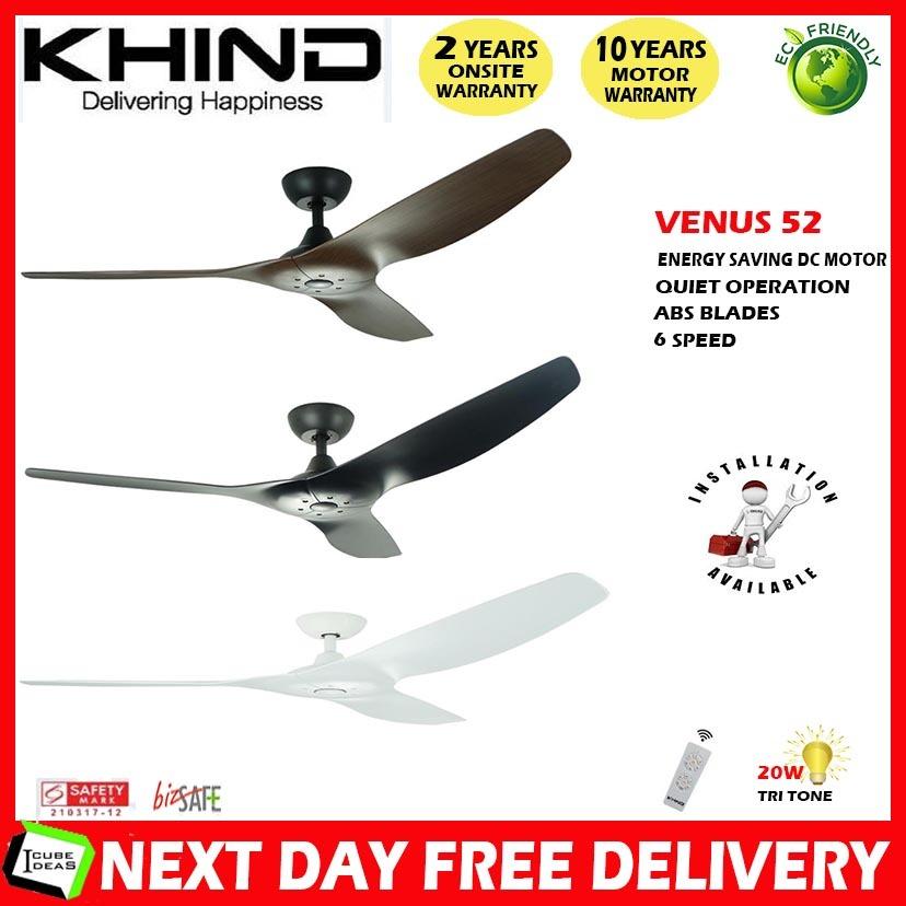Khind Venus 52" DC Ceiling Fan (with Tri-Color Light and Remote ...