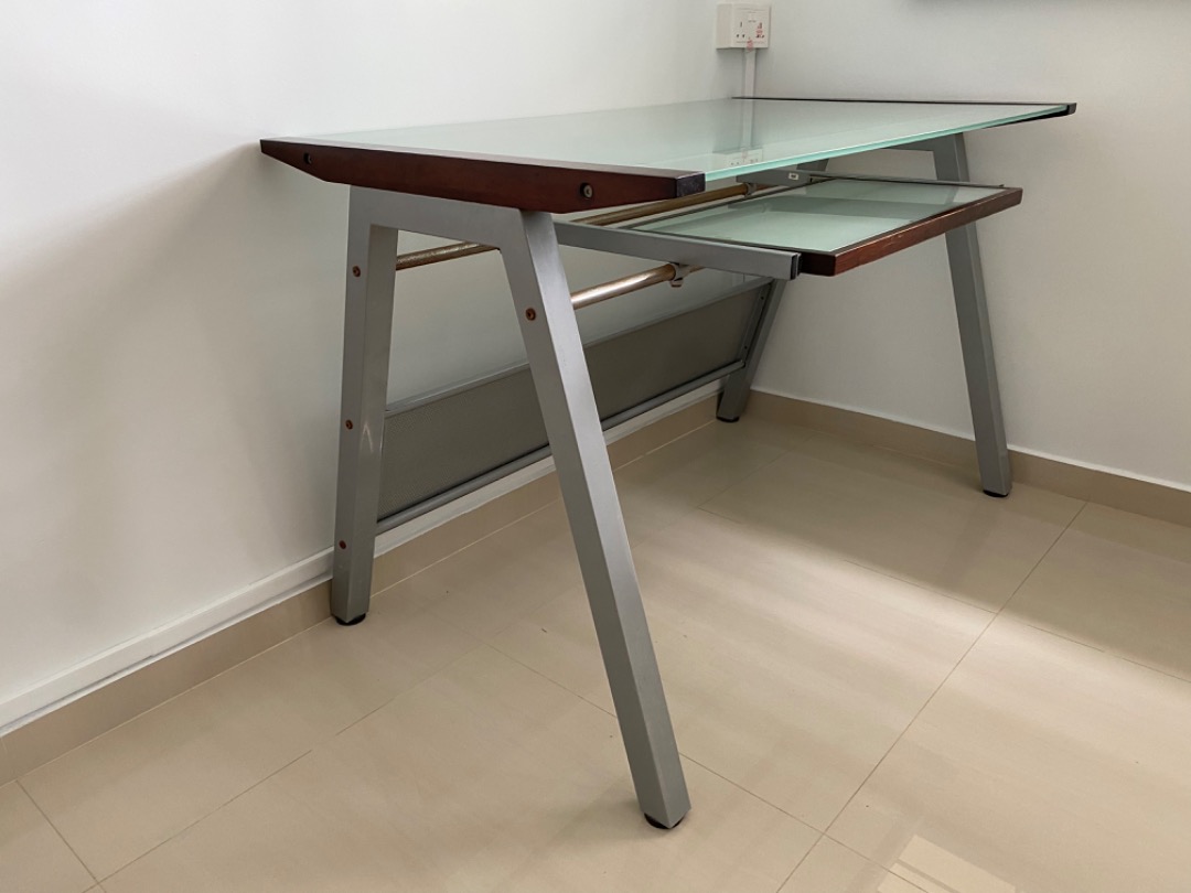 Glass Computer Desk, Furniture & Home Living, Furniture, Tables & Sets ...