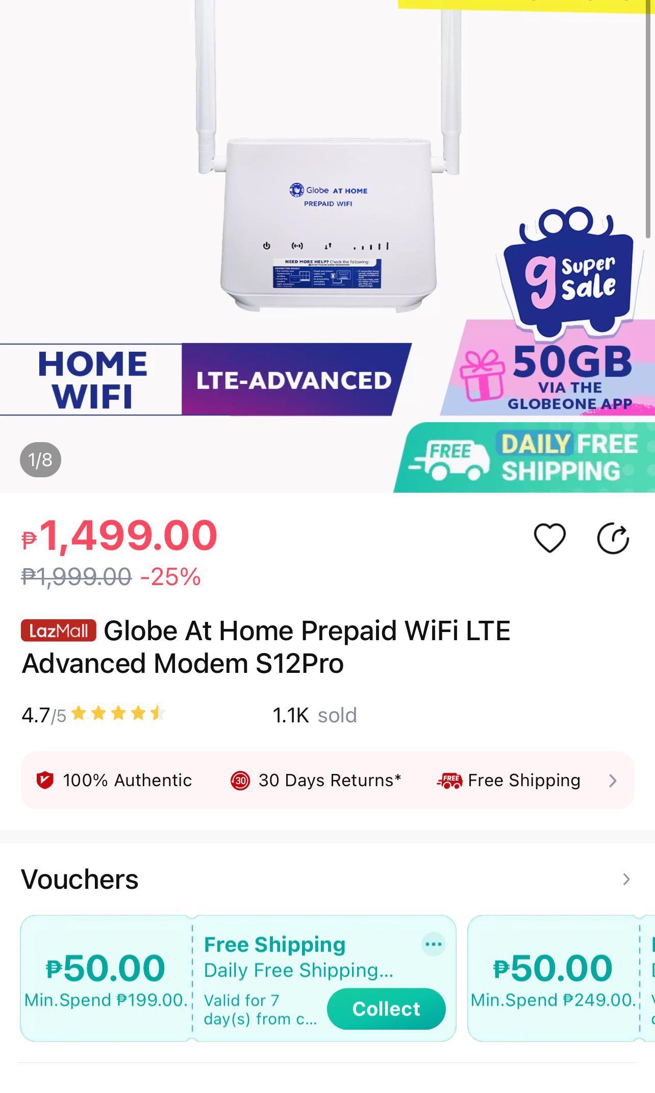 GLOBE AT HOME PREPAID WIFI LTE ADVANCED MODEM S12PRO BRAND NEW ...
