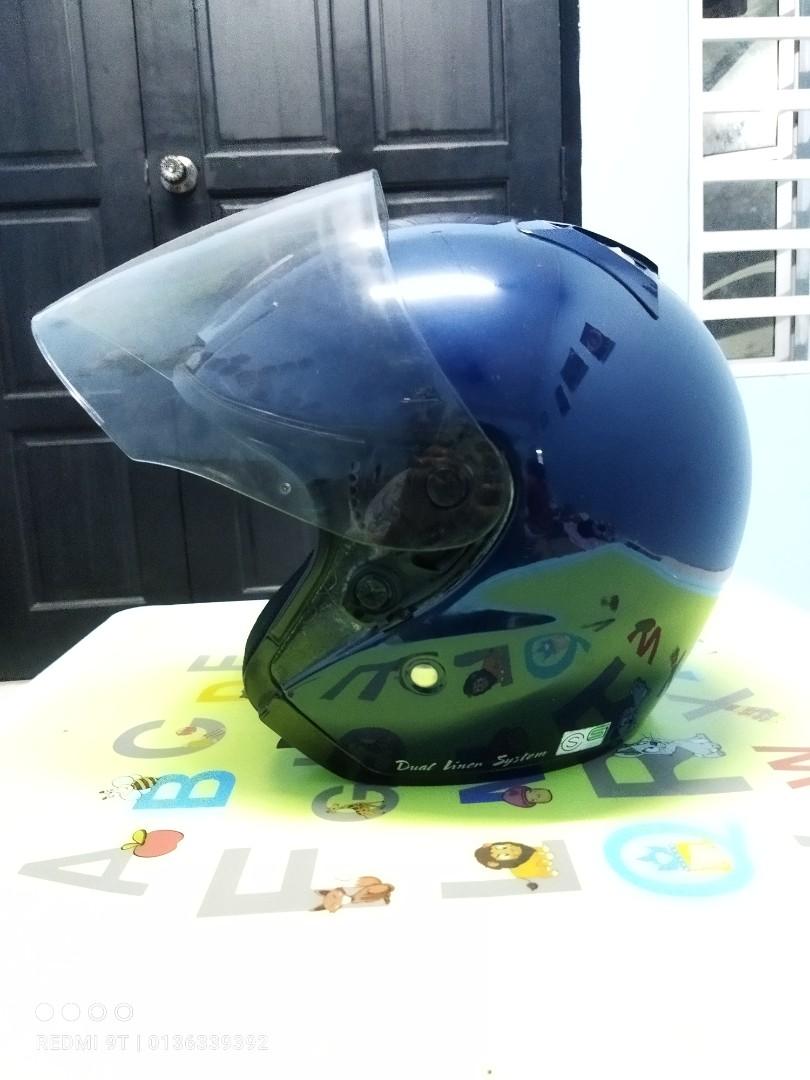 helmet shoei jfsv biru gelap rare, Motorbikes on Carousell