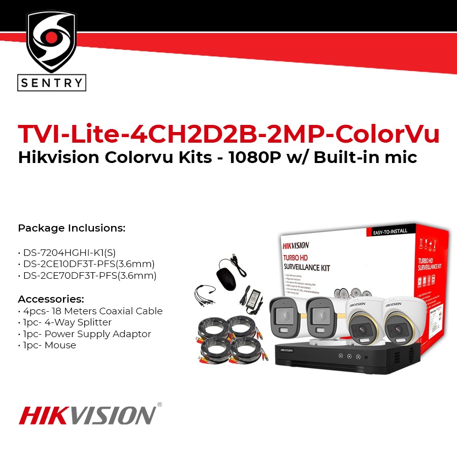 Hikvision CCTV Package 4 camera ColorVu Kits - 1080P w/ Built-in mic ...