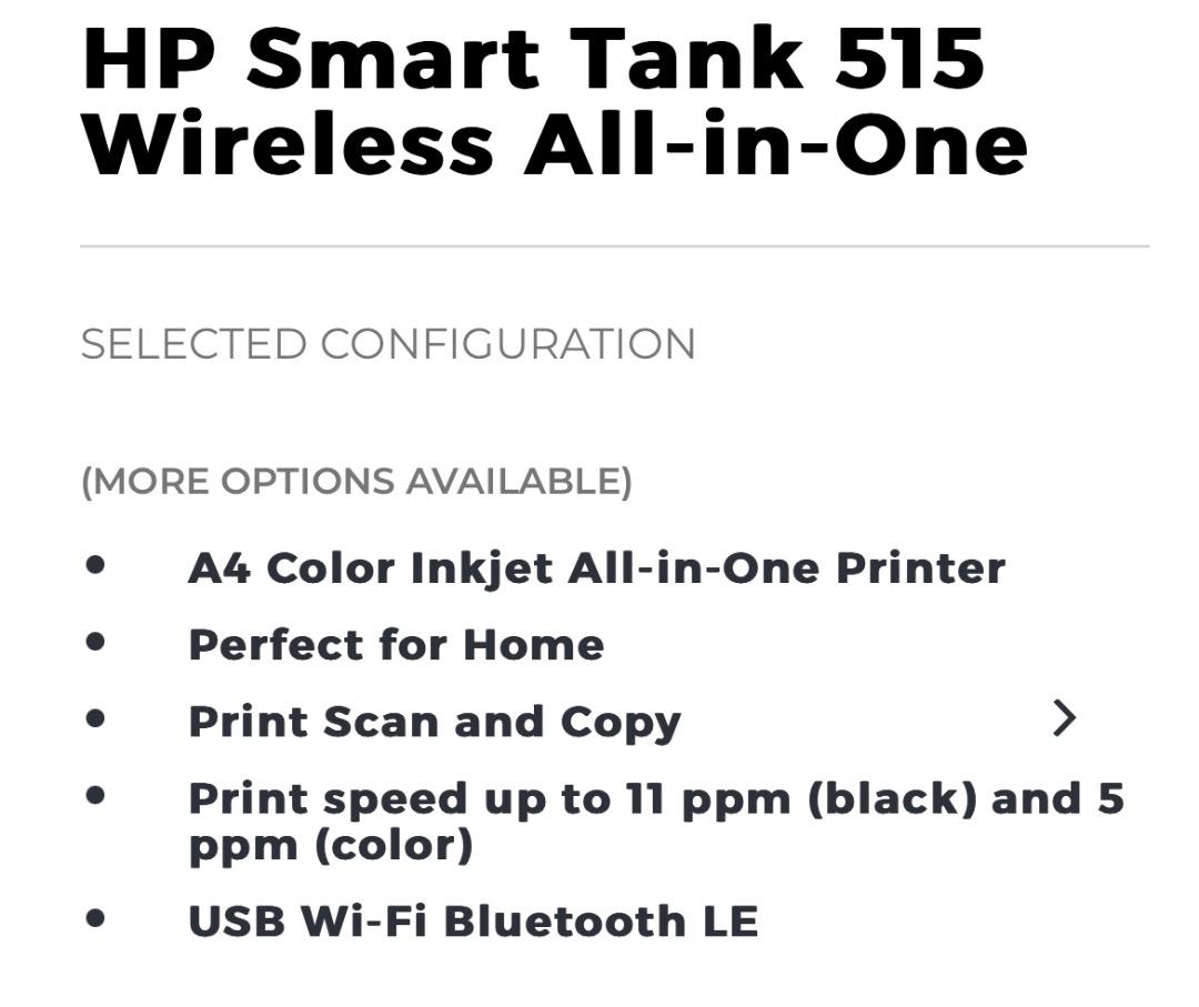 HP Smart Tank 515 Wireless All-in-One, Computers & Tech, Printers ...