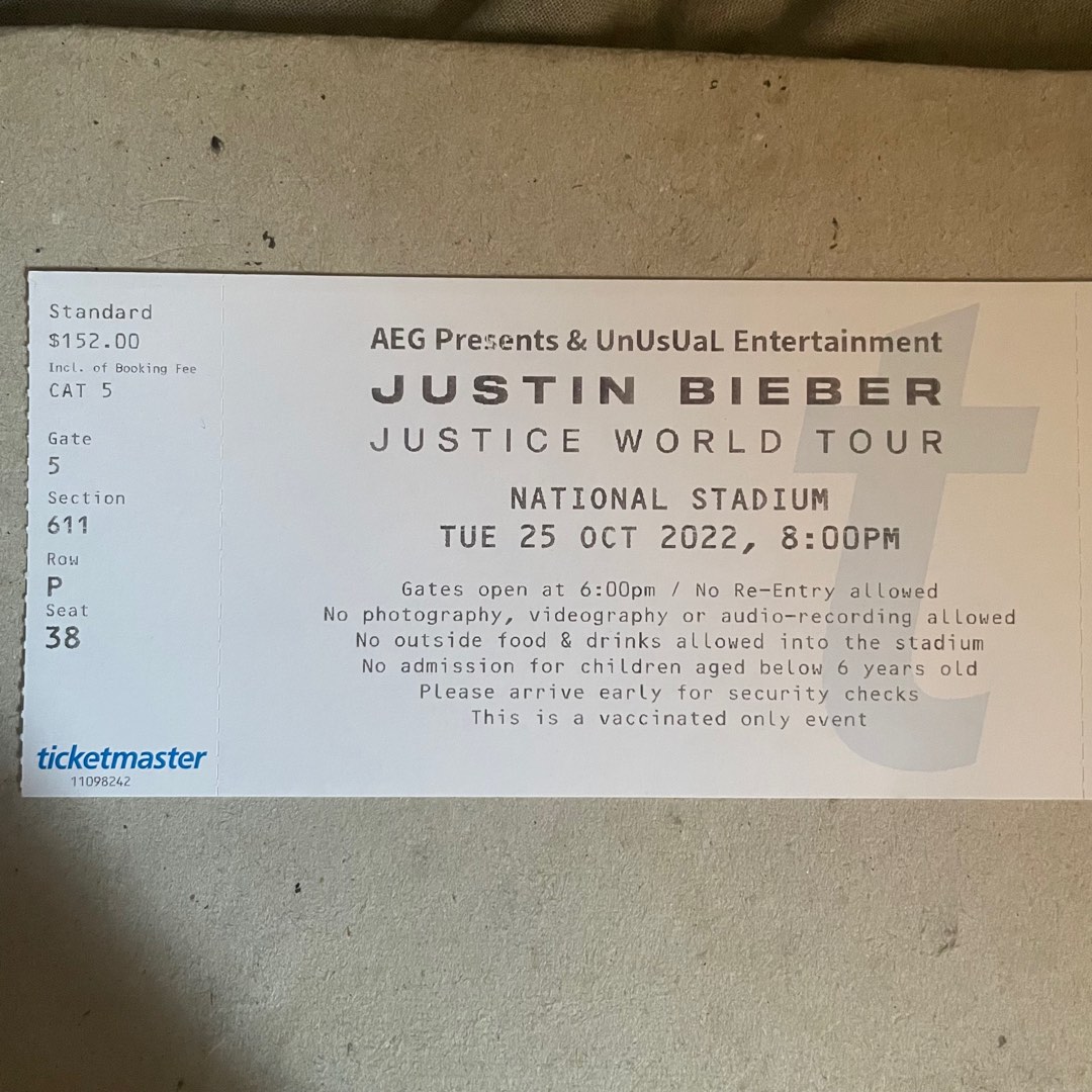 Justin Bieber Justice World Tour, Tickets & Vouchers, Event Tickets on ...