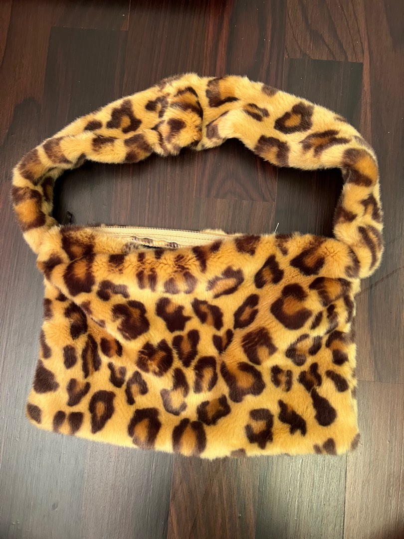 Leopard print y2k fluffy shoulder bag, Women's Fashion, Bags & Wallets ...