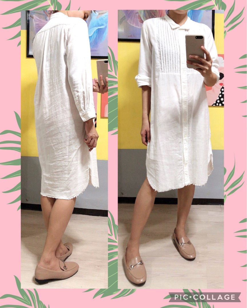 Linen tattered hem Shirt Dress, Women's Fashion, Dresses & Sets ...