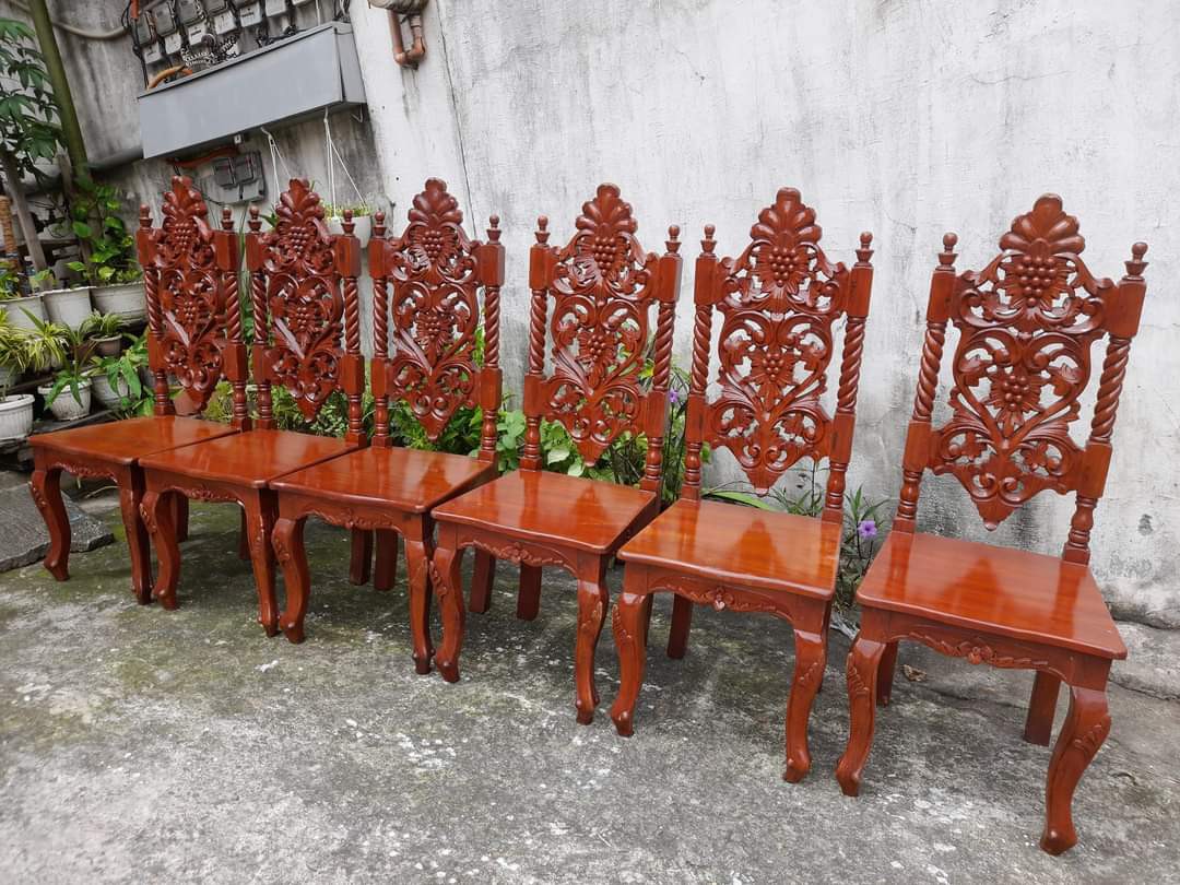 Narra Dining Chairs with Back to back carvings, Furniture & Home Living ...