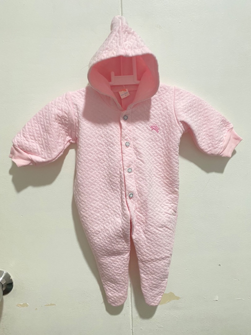 New Baby Pink Frogsuit with hood, Babies & Kids, Babies & Kids Fashion ...