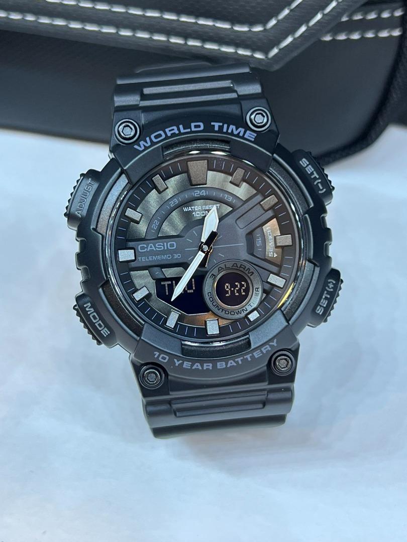 ORIGINAL CASIO World Time Resin Band Men's Watch AEQ-100W-1B / Legit ...