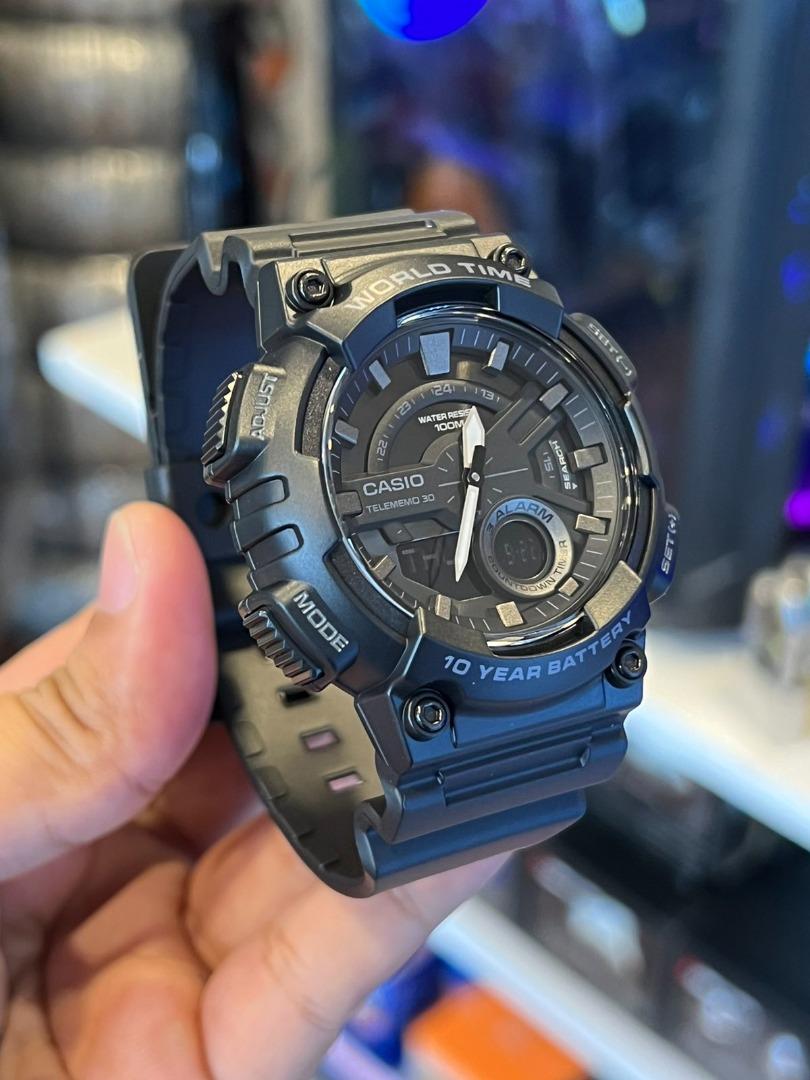 ORIGINAL CASIO World Time Resin Band Men's Watch AEQ-100W-1B / Legit ...