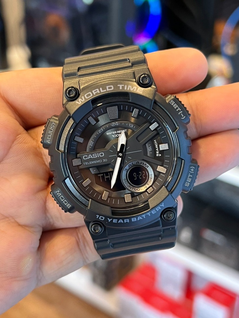 ORIGINAL CASIO World Time Resin Band Men's Watch AEQ-100W-1B / Legit ...