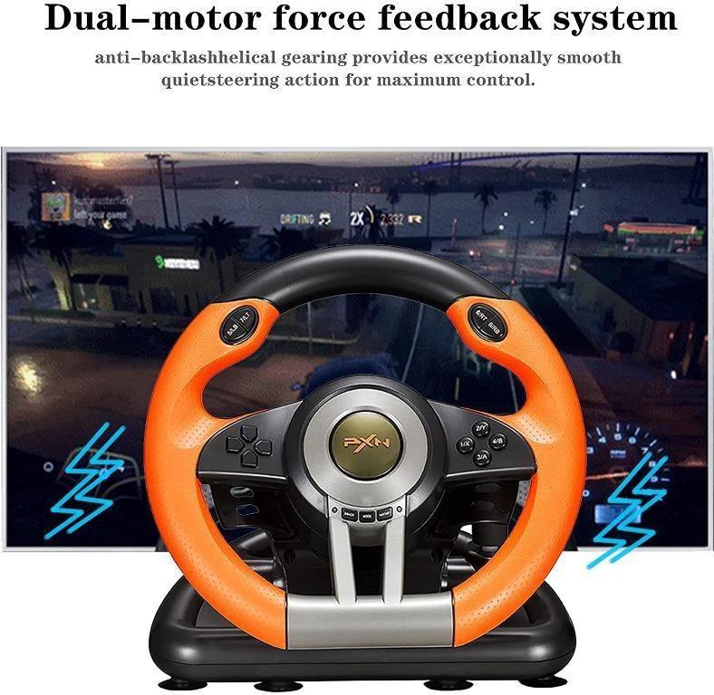PXN V3II Simulate Racing Game Steering Wheel with Pedal, 180 Degree ...