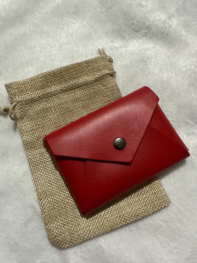 Red Leather Pouch Coin Card Holder, Women's Fashion, Bags & Wallets ...