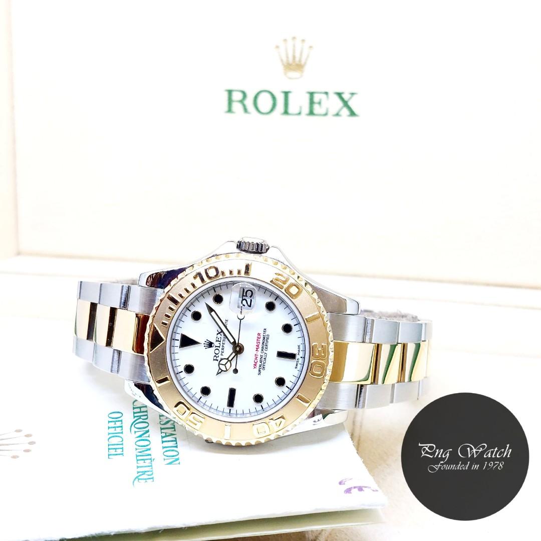 Rolex 35mm Oyster Perpetual 18K Half Yellow Gold White Dial Yachtmaster ...
