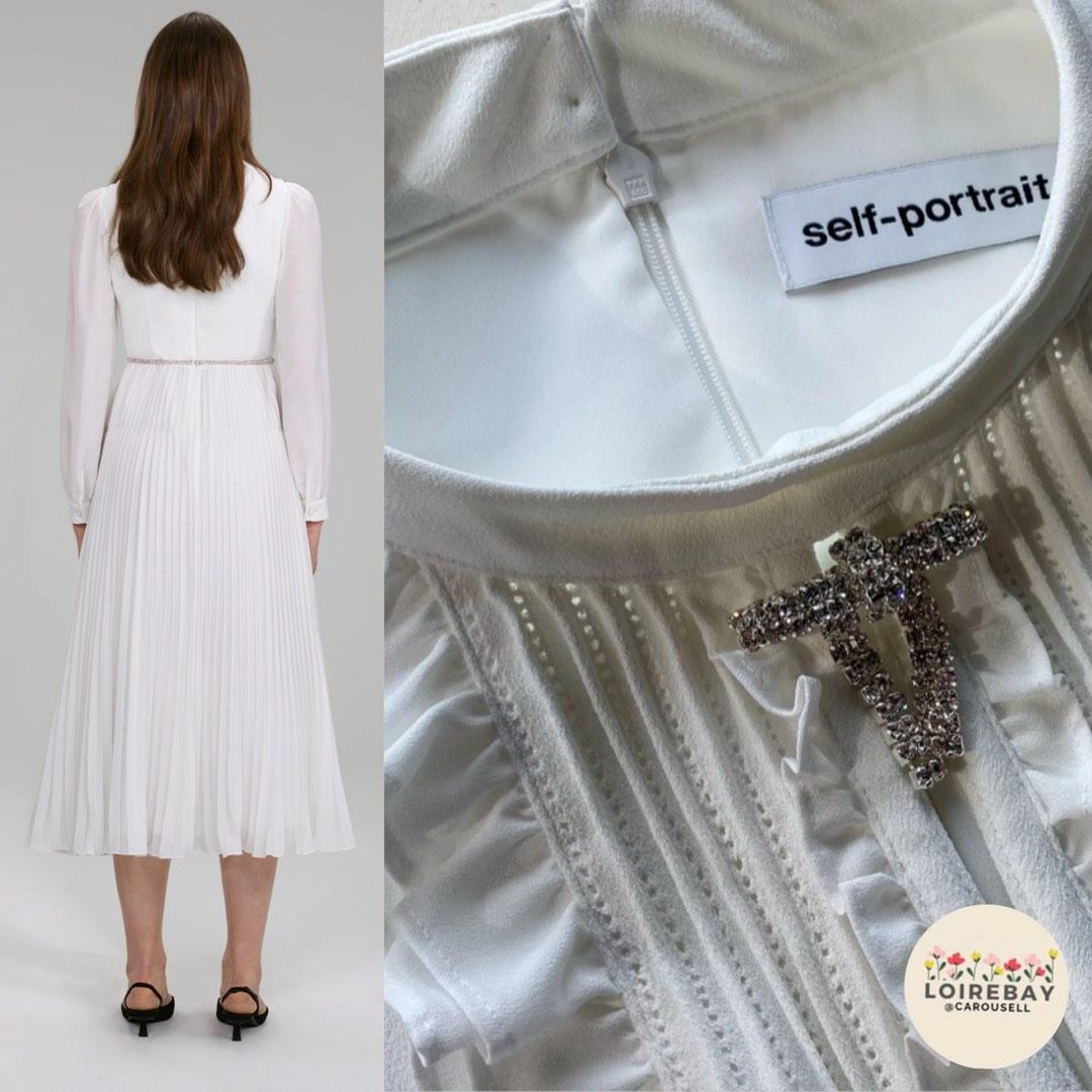 Self Portrait Ivory ruffled Bib mini and midi white dress, Women's ...