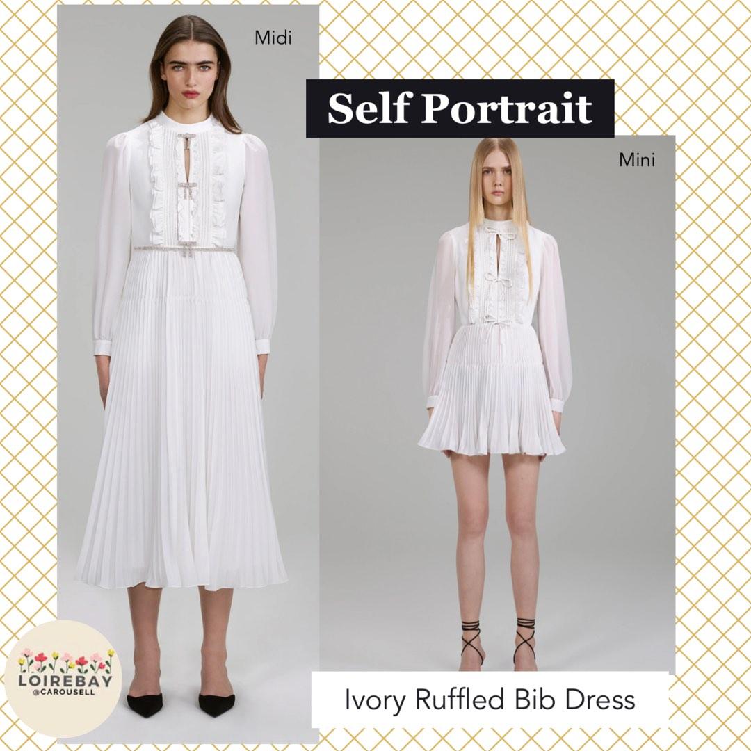 Self Portrait Ivory ruffled Bib mini and midi white dress, Women's ...