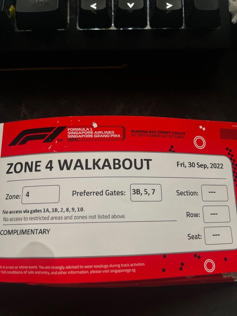 Singapore F1 Zone 4 Friday Walkabout, Tickets & Vouchers, Event Tickets ...