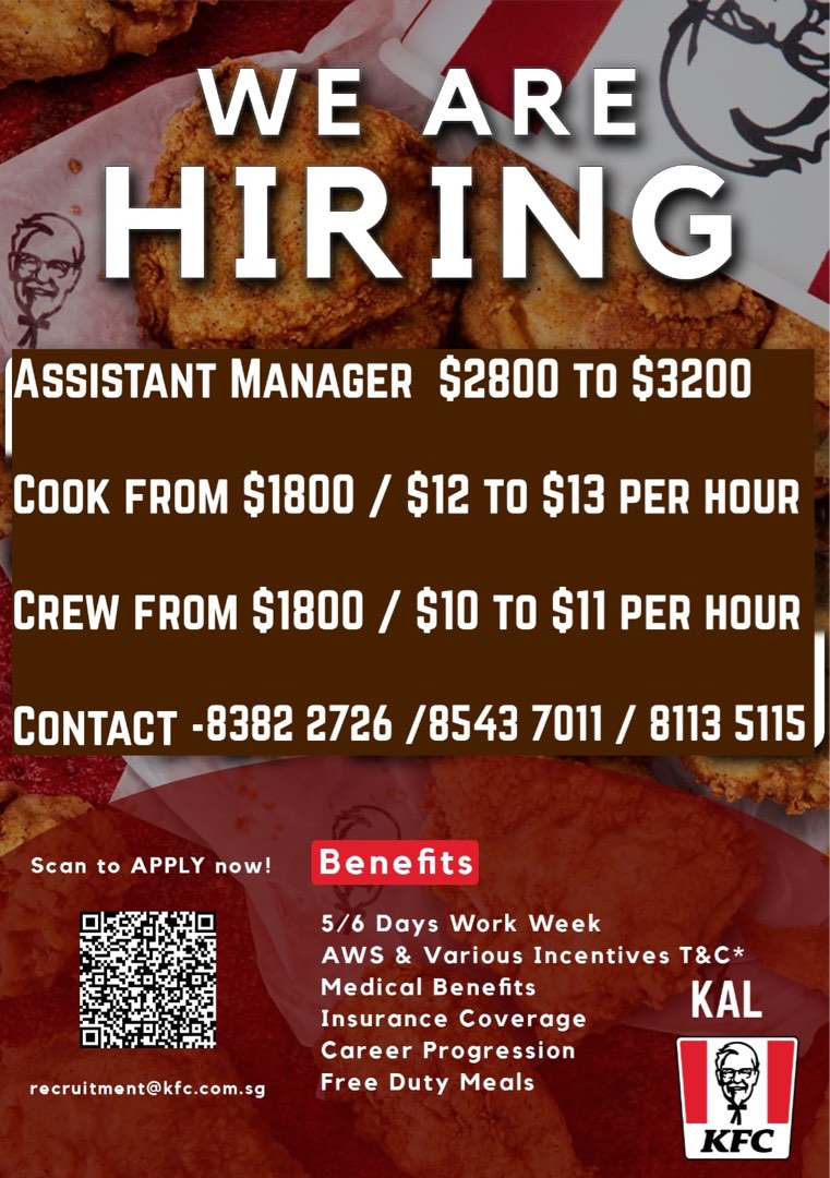 URGENT HIRING FOR PT/FT FOR KFC KALLANG, Jobs, Hospitality, F&B on ...