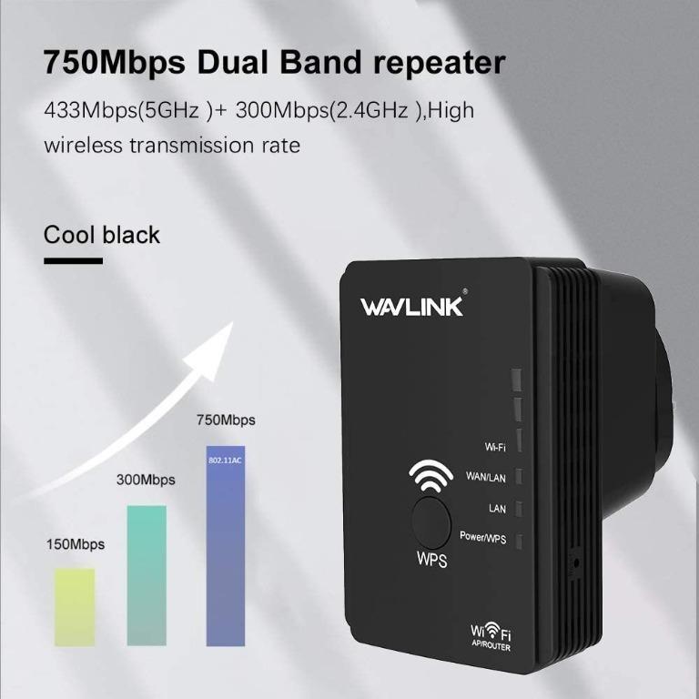 WAVLINK AC750 Wi-Fi Extender, Dual Band Wifi Booster, Wireless Router ...