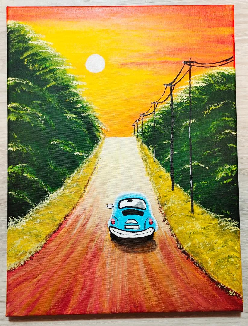 Acrylic Painting - Sunset Car Ride, Furniture & Home Living, Home Decor ...