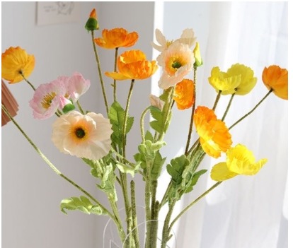 Artificial Poppy Silk Flocking Flowers Home Decor and Wedding Faux ...