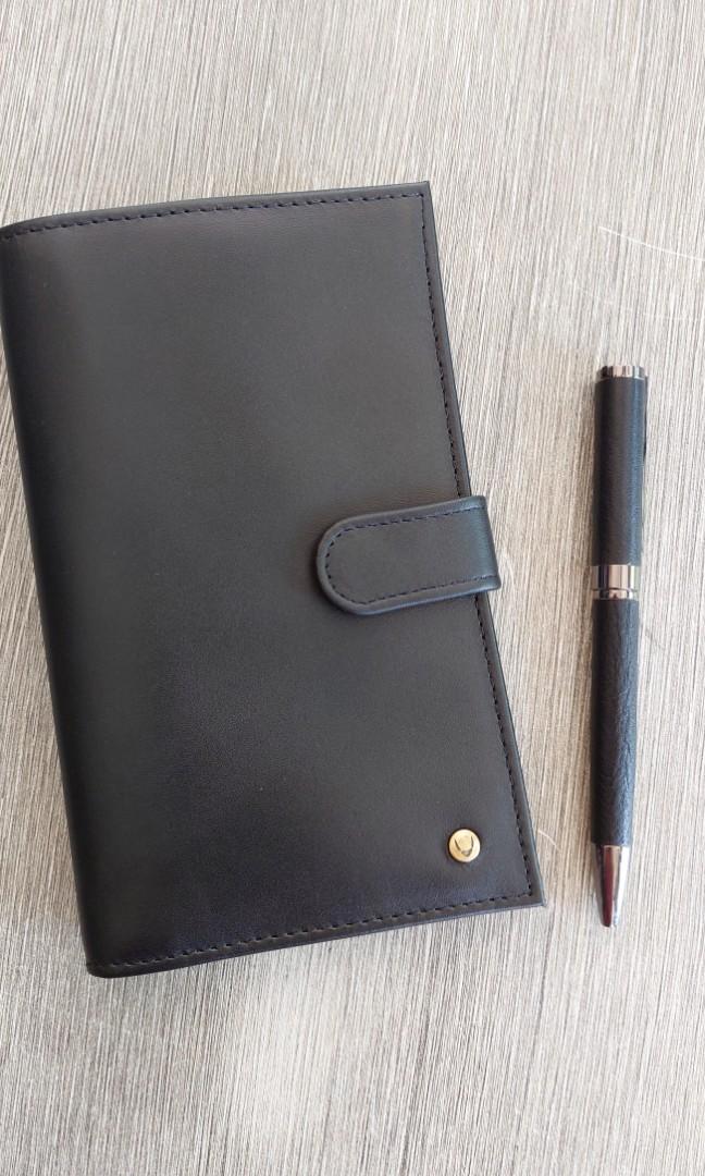 Authentic real leather notebook card holder with leather pen, Men's ...