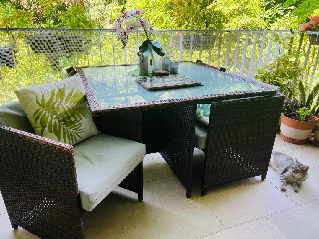 Rattan Balcony dining set, Furniture & Home Living, Outdoor Furniture ...