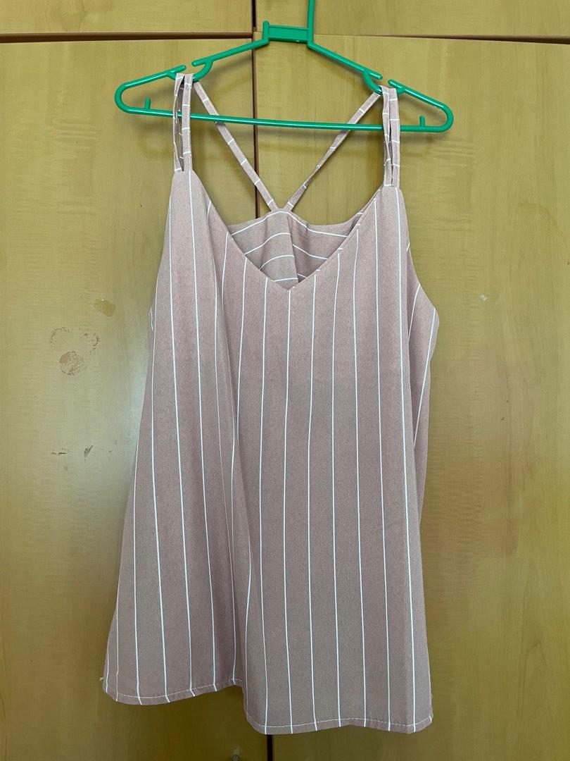 Basic Pink Pinstripes Spag Top, Women's Fashion, Tops, Sleeveless on ...