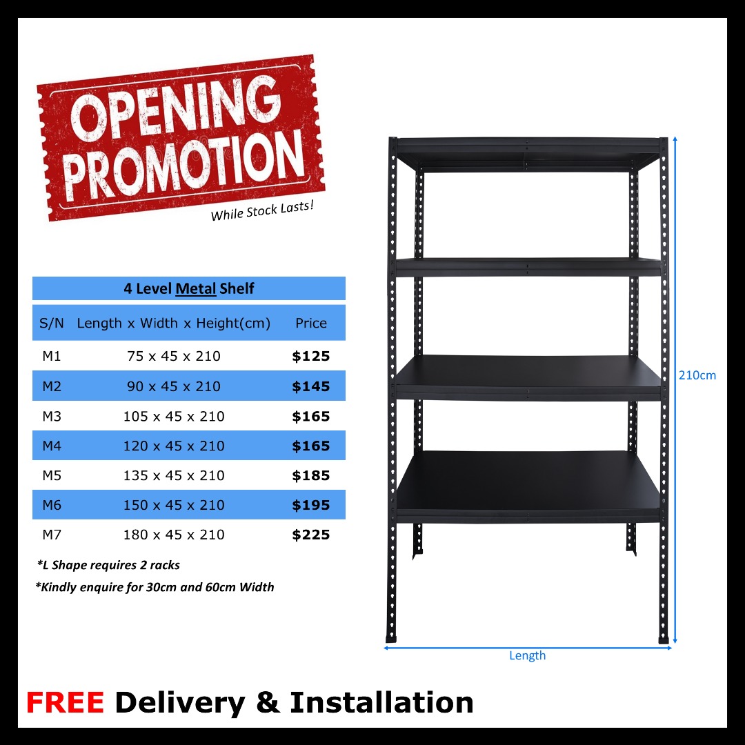 Black Full Metal Boltless Storage Rack for BTO HDB Bombshelter ...
