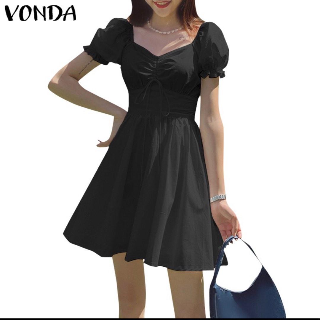 black ulzzang korean girl puffed short sleeve mini dress, Women's ...