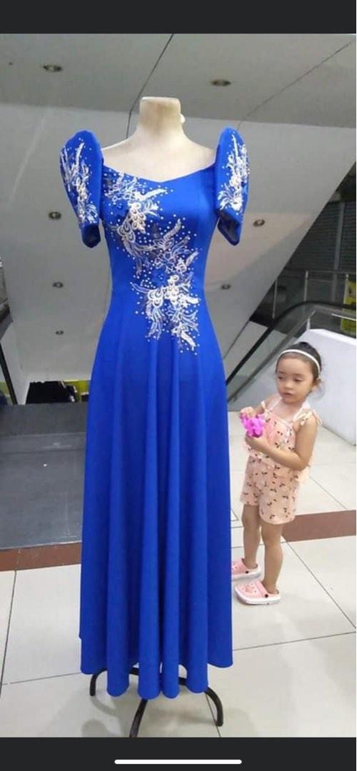 Blue Filipiniana with 3D beads, Women's Fashion, Dresses & Sets ...