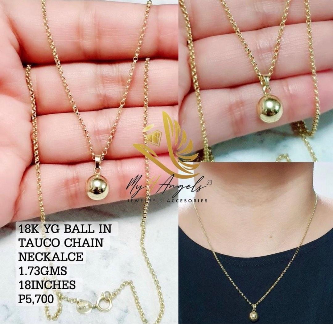 BN 18K YELLOW GOLD 18 INCHES BALL PENDANT IN TAUCO CHAIN NECKLACE ...