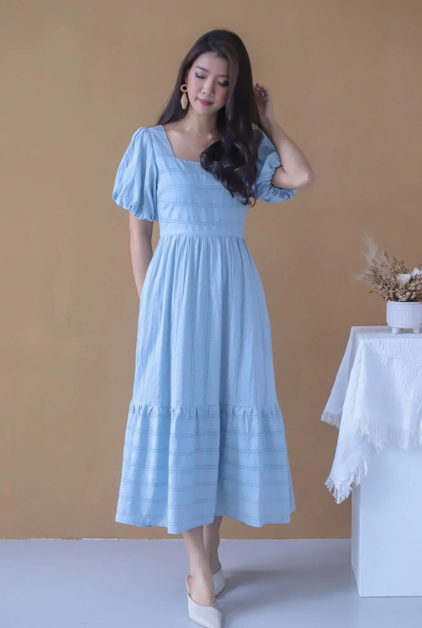 BN The Design Closet Morie Lattice Eyelet Puffy Sleeve Maxi Dress In ...