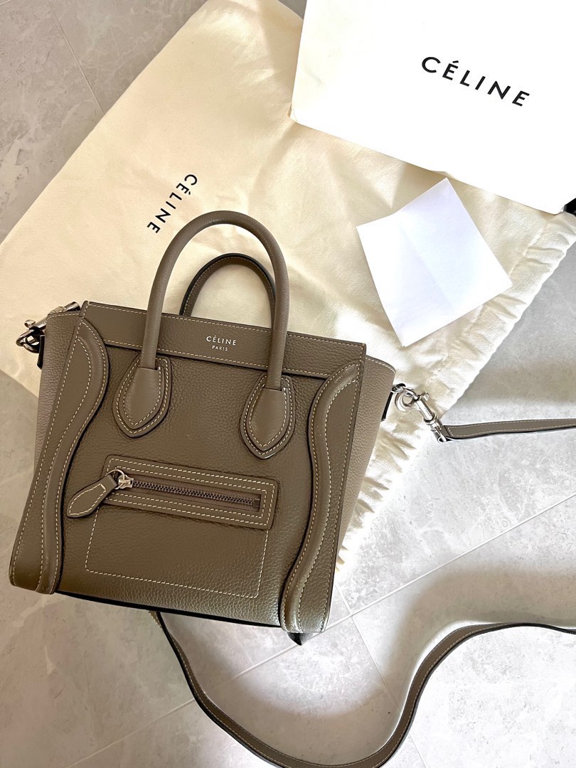 Celine Nano Luggage in drummed calfskin souris FULL SET, Women's Fashion, Bags & Wallets ...