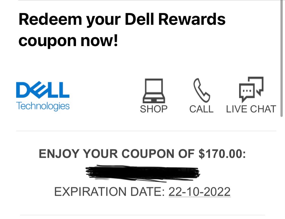 Dell $170 Voucher, Tickets & Vouchers, Vouchers on Carousell
