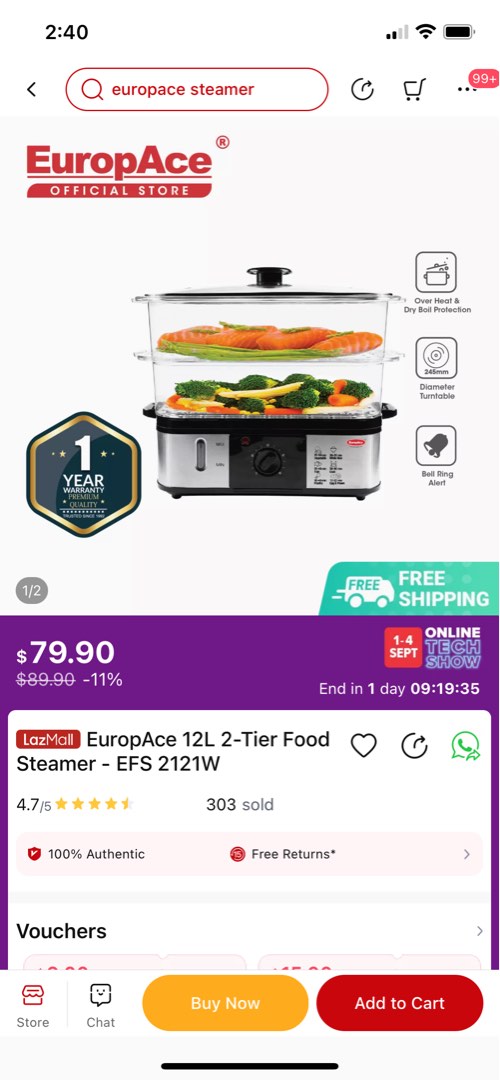 EuropAce Food Steamer, TV & Home Appliances, Kitchen Appliances ...