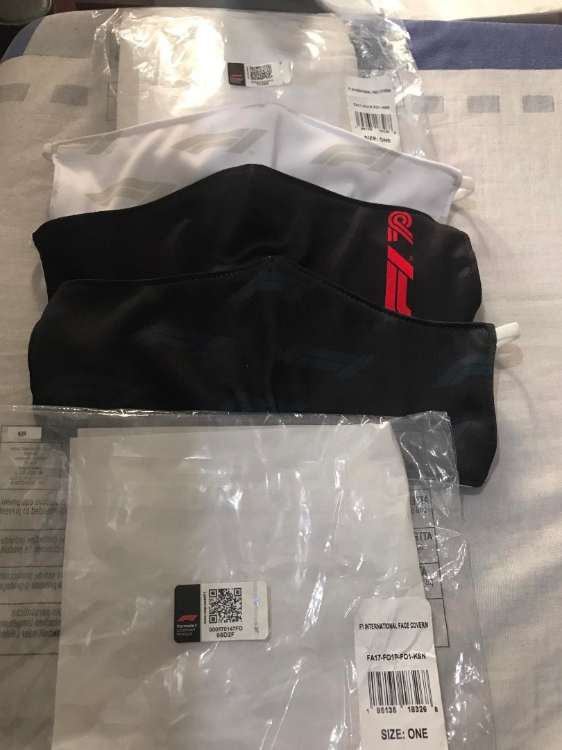Formula 1 3 Pack Face Coverings - White/Black/Black - Adults (F1 ...