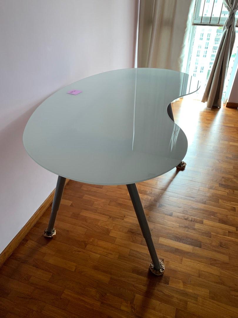 Glass top and metal frame study table with adjustable table height ...