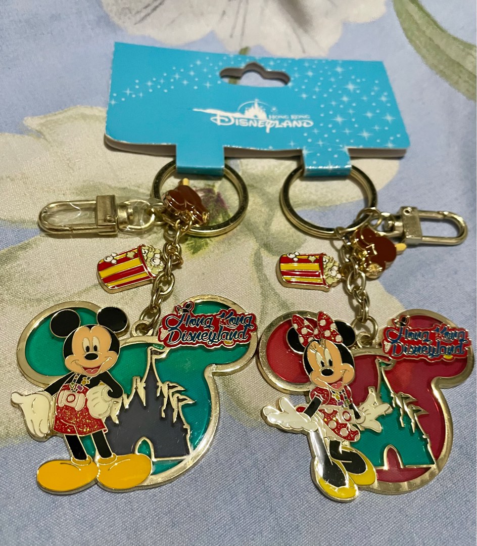 HK Disneyland Mickey & Minnie Mouse Double Keychain, Hobbies & Toys ...