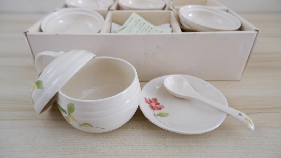 Japanese Chawanmushi Cups with Lid and Spoon Set, Furniture & Home ...