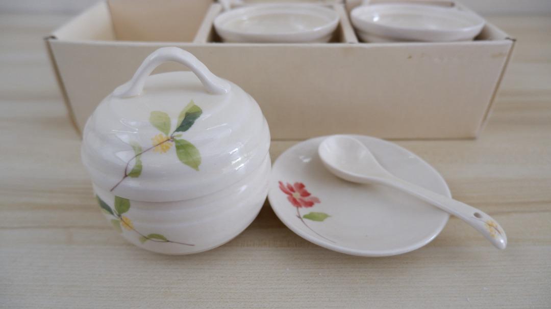 Japanese Chawanmushi Cups with Lid and Spoon Set, Furniture & Home ...