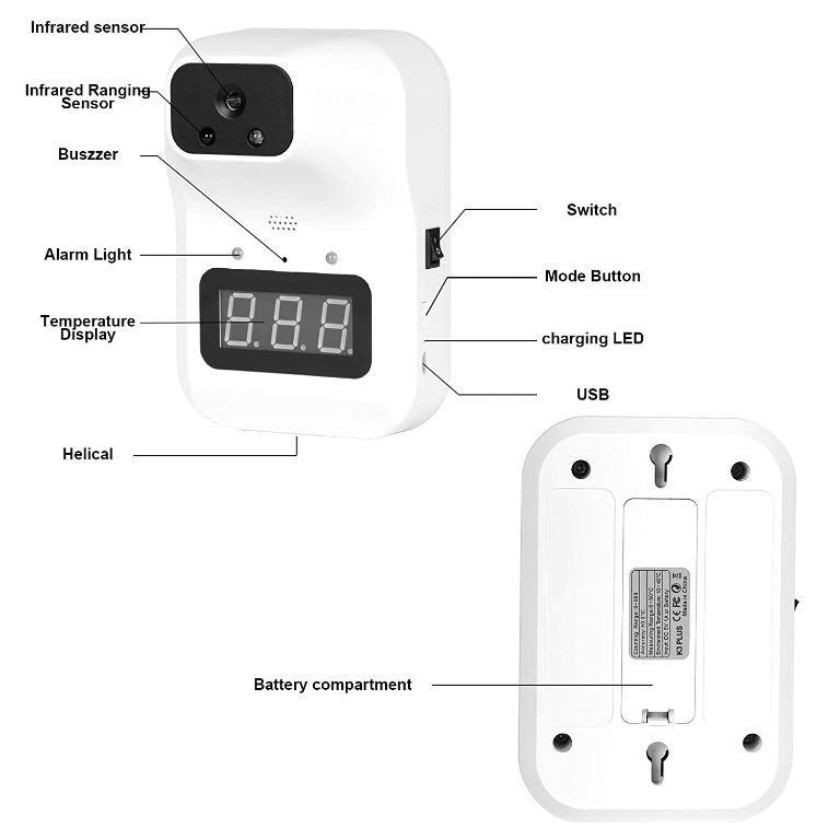 K3 Plus Wall Mounted Infrared Forehead Thermometer, 0.5s Quick Test ...