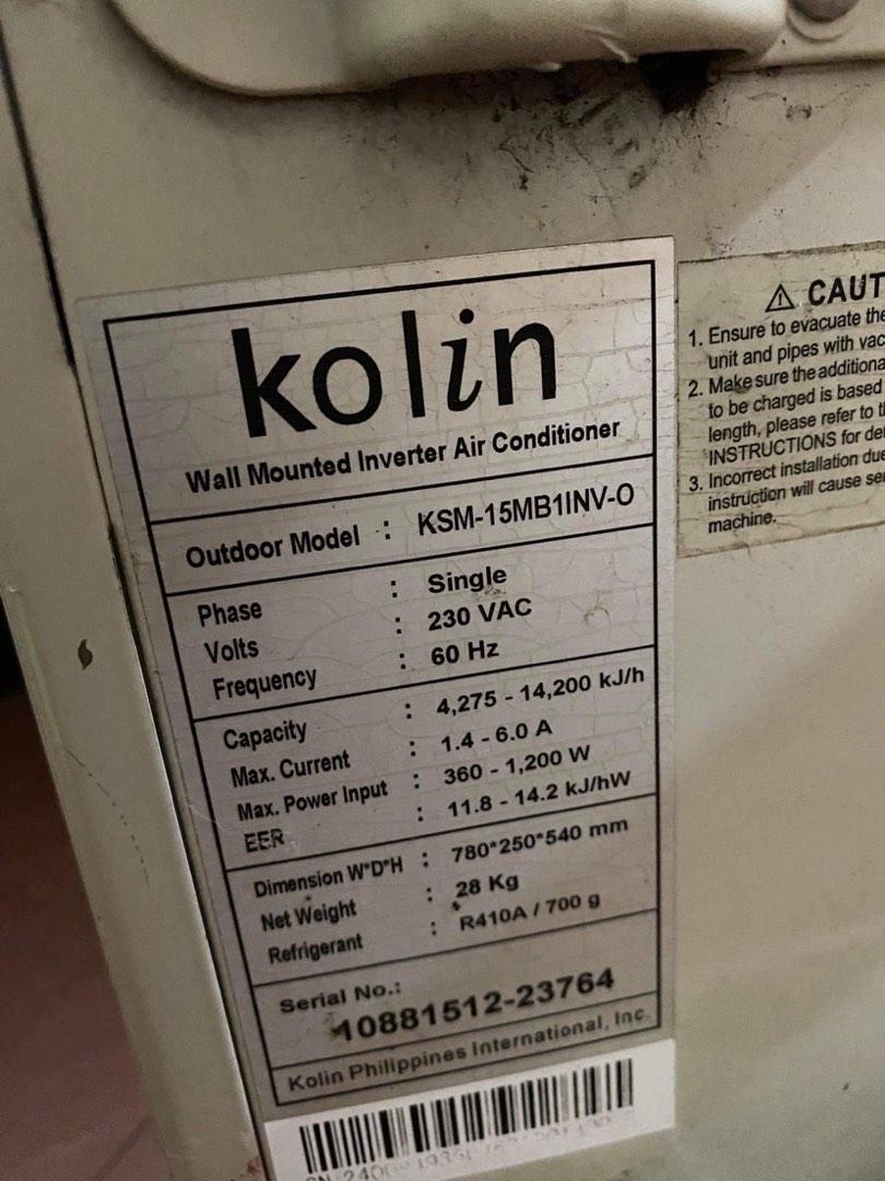 Kolin Inverter Split Type 1.5HP, TV & Home Appliances, Air Conditioning ...