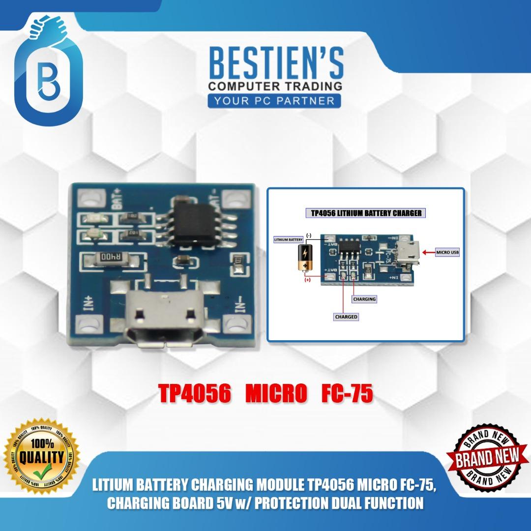LITIUM BATTERY CHARGING MODULE TP4056 MICRO FC-75, CHARGING BOARD 5V w ...