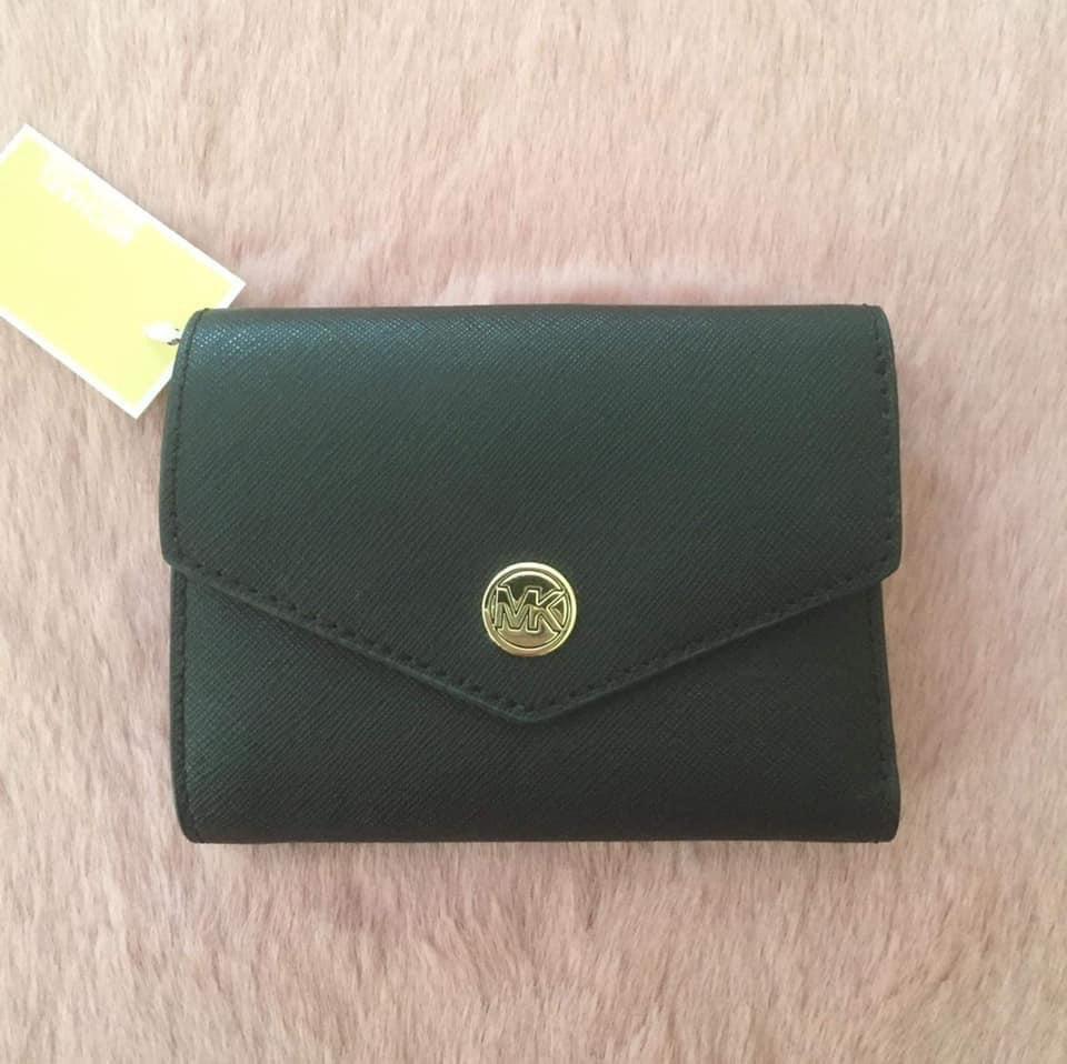 MK SMALL FLAP TRIFOLD WALLET PLAIN BLACK, Women's Fashion, Bags ...