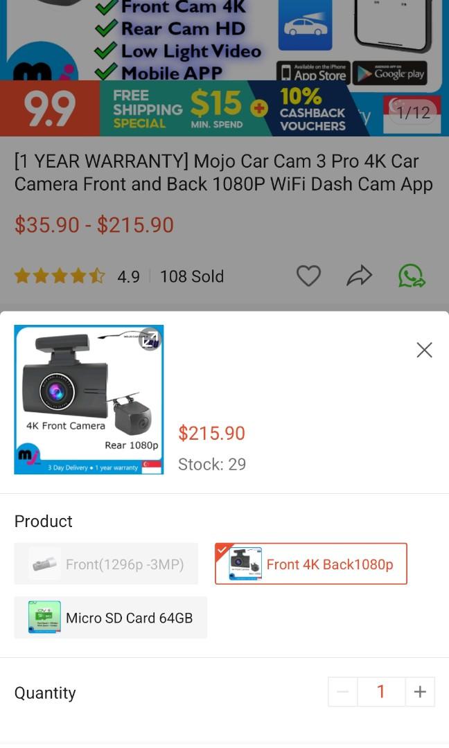 Mojo Car Cam 3 Pro 4K Camera Front and Back 1080P WiFi Dashcam App ...