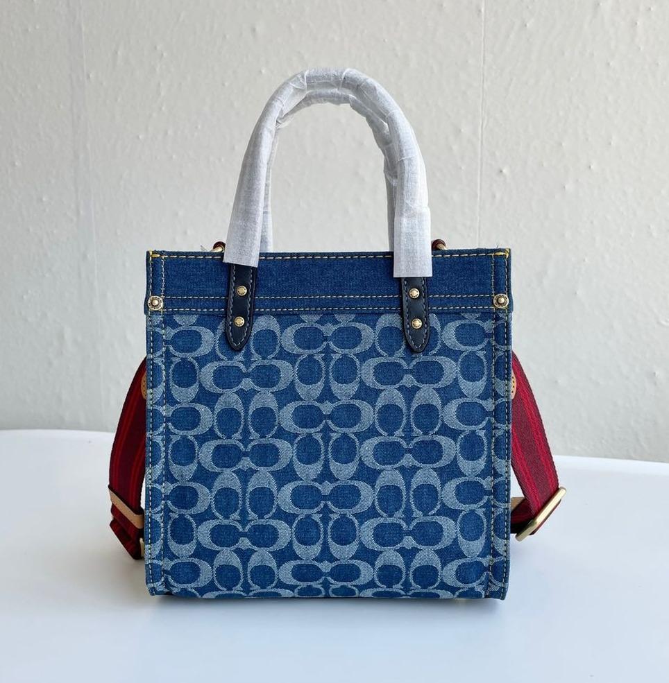 New Coach Original Denim Collection Field blue logo-jacquard denim tote ...