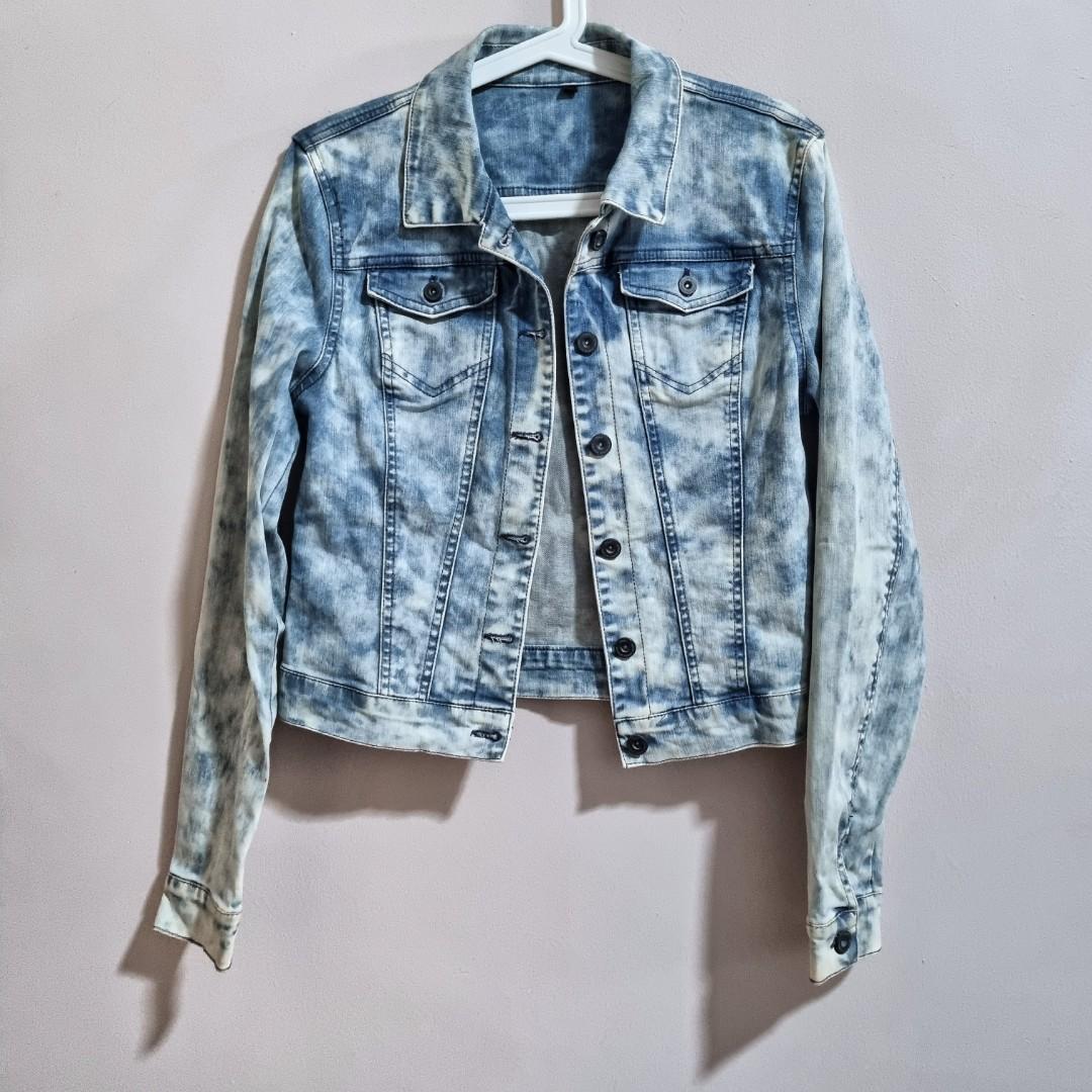 Acid Washed Denim Jacket, Women's Fashion, Coats, Jackets and Outerwear ...